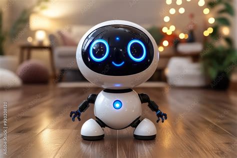 Cute Round Mini Robot With Bright Blue Eyes Representing The Playful