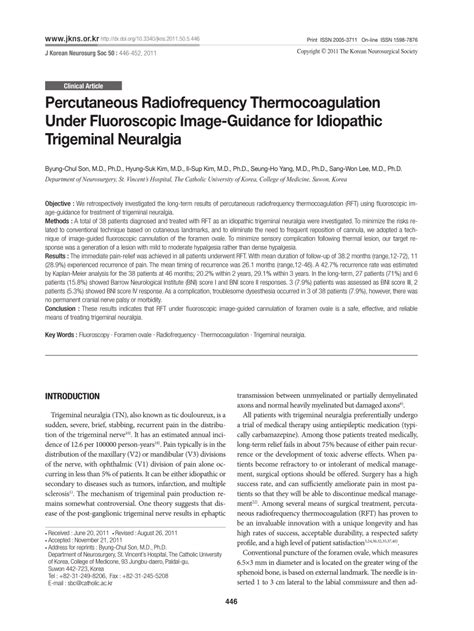 Pdf Percutaneous Radiofrequency Thermocoagulation Under Fluoroscopic Image Guidance For