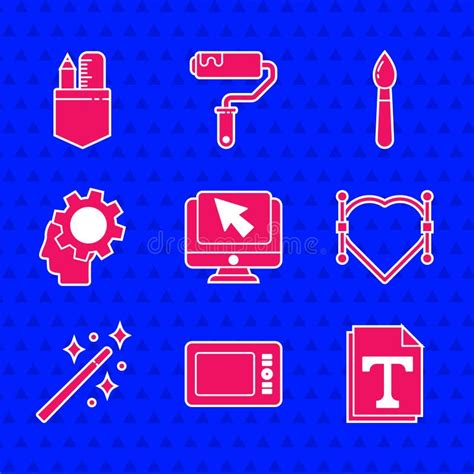 Set Computer Monitor And Cursor Graphic Tablet Text File Document Heart With Bezier Curve