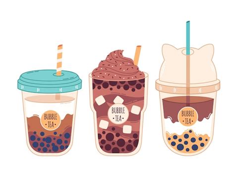 Colección De Bubble Milk Tea Con Perlas De Tapioca Té Boba Bebida