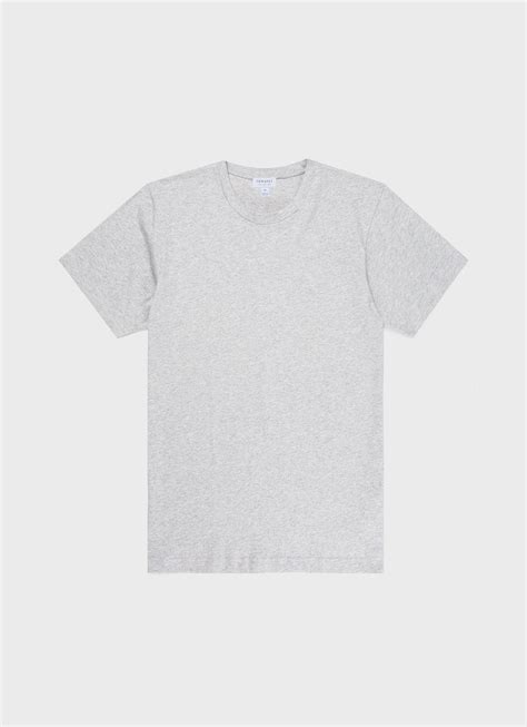 Mens Riviera Midweight T Shirt In Grey Melange Sunspel