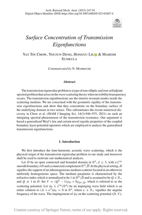 Surface Concentration Of Transmission Eigenfunctions Request Pdf