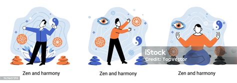 선과 조화 은유 명상 연습 균형 조화 및 마음챙김 개념 차분한 사람 휴식 Cult에 대한 스톡 벡터 아트 및 기타 이미지 Cult Mental Wellbeing 개념