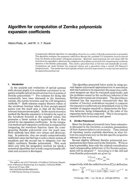 pdf algorithm for computation of zernike polynomials expansion