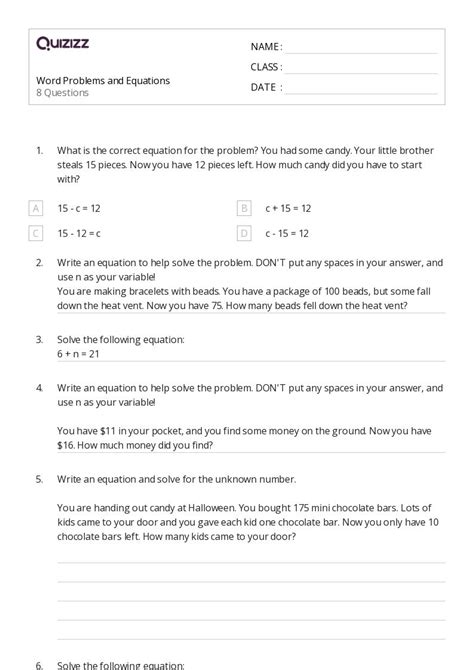 One Variable Equations Worksheets For Th Year On Quizizz Free Printable