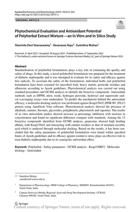 Phytochemical Evaluation And Antioxidant Potential Of Polyherbal