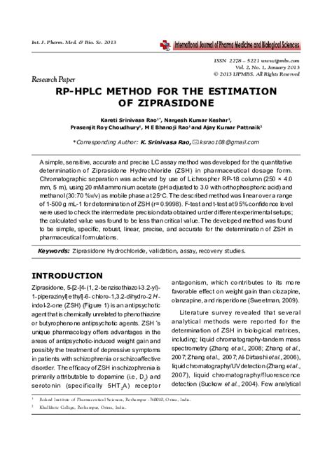 Pdf Rp Hplc Method For The Estimation Of Ziprasidone