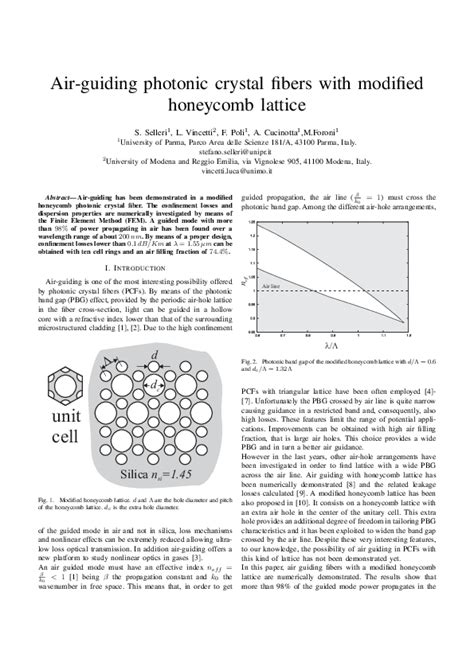 Pdf Air Guiding Photonic Crystal Fibers With Modified Honeycomb Lattice
