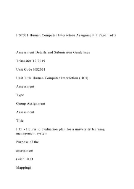 Hs2031 Human Computer Interaction Assignment 2 Page 1 Of 5 Docx