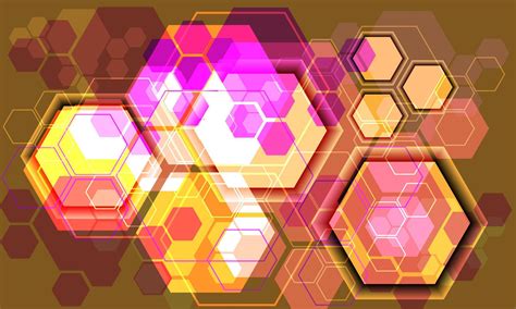 Abstract Technology Yellow Purple Hexagon Geometric Overlap Futuristic Design Creative