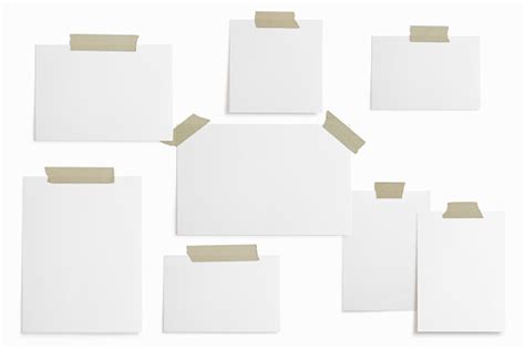 무드 보드 빈 사진 카드와 분위기 벽 구성 접착 테이프붙어 종이 프레임과 쉽게 편집할 수 에 흰색에 격리 0명에 대한 스톡 사진