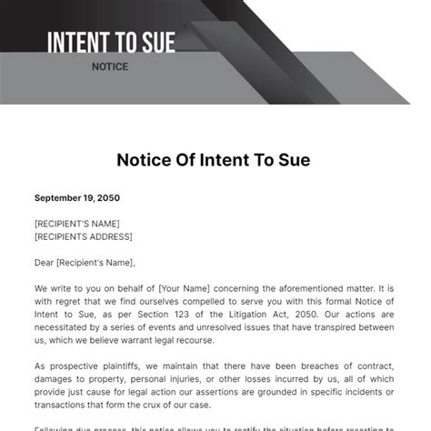Free Notice Of Intent To Sue Template To Edit Online