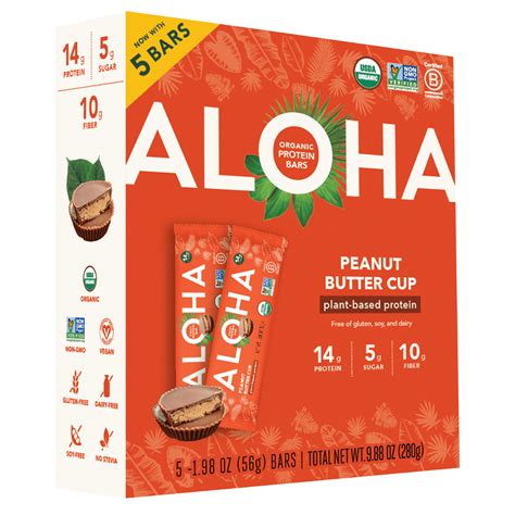 Aloha Peanut Butter Cup Protein Bars Vegan 14g Plant Protein Organic