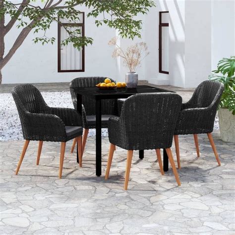 5 Piece Garden Dining Set With Cushions Black Vidaxl Big W