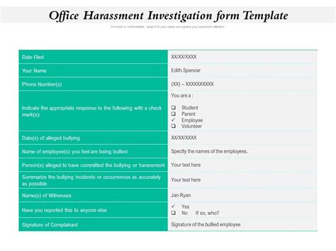Office Harassment Investigation Form Template Ppt Powerpoint
