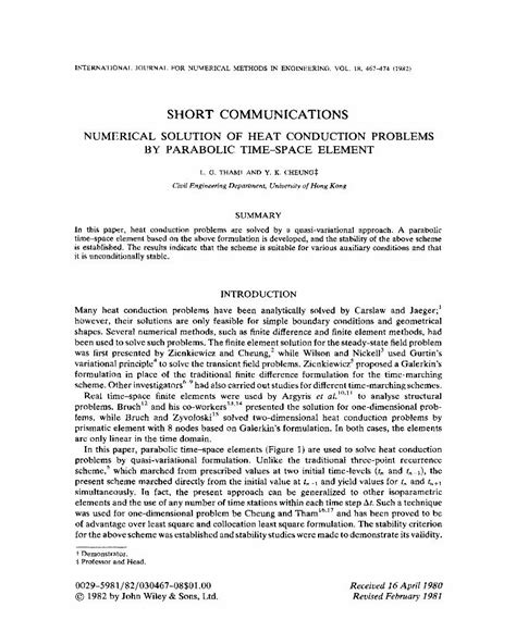 Pdf Numerical Solution Of Heat Conduction Problems By Parabolic Time