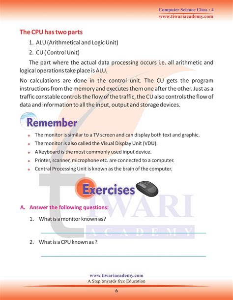 Class 4 Computer Science Chapter 2 Components Of A Computer