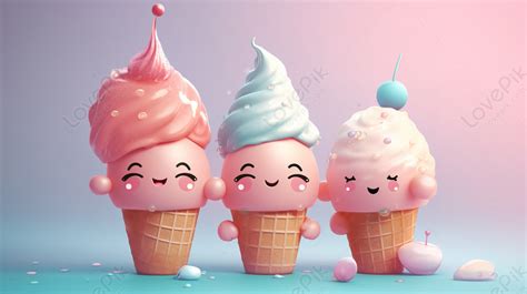 귀여운 배경에 웃는 얼굴이 있는 사랑스러운 아이스크림 콘 3개 아이 배경 사랑 배경 아이스크림 배경 이미지 Hd 아이 사랑 아이스크림 배경 사진 무료 다운로드