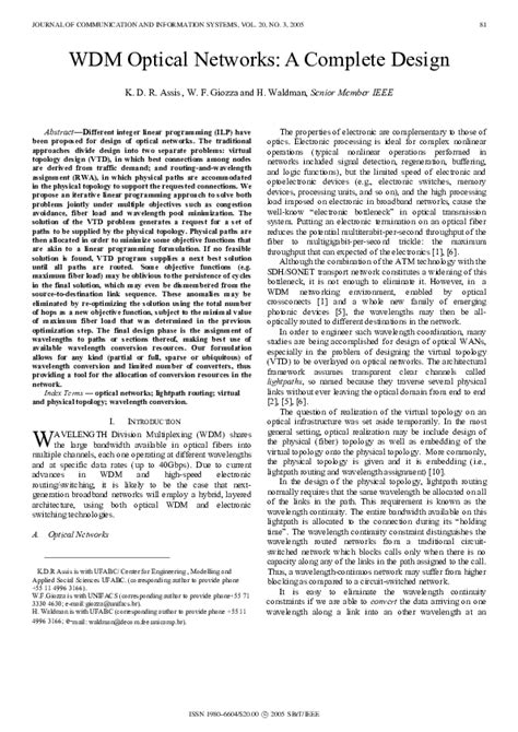 Pdf Wdm Optical Networks A Complete Design