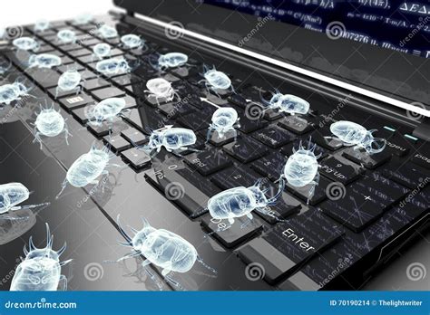 Digital Safety Concept Electronic Bug On Computer Keyboard Stock Illustration Illustration Of