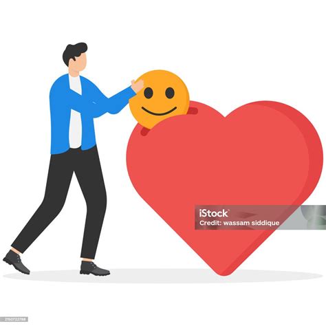 사업가는 마음에 이모티콘 미소를 넣어 좋은 기분 개념을 제공 정신 문제 도움 동기 부여 긍정적 사고 정신 건강 Mental Wellbeing에 대한 스톡 벡터 아트 및 기타