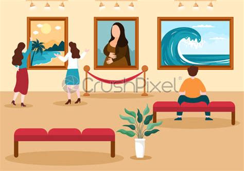 Art Gallery Museum Cartoon Illustration With Exhibition Culture