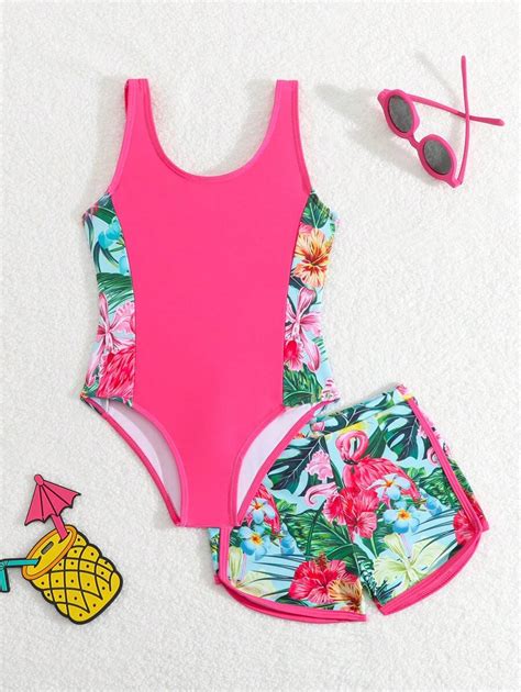 Shein Young Girl Swimsuit One Piece Swimsuit Printed Pattern 2
