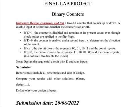 Solved Final Lab Project Binary Counters Objective Design