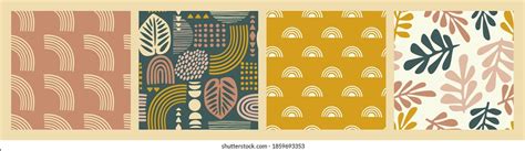 Seamless Patterns Abstract Leaves Geometric Shapes Stock Vector Royalty Free 1859693353