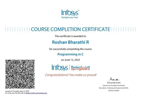 Roshan Bharathi R On Linkedin Cprogramming Career Certificate