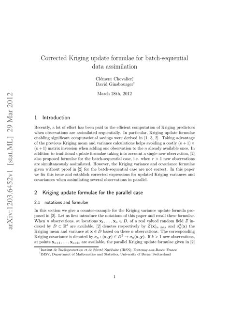 pdf corrected kriging update formulae for batch sequential data