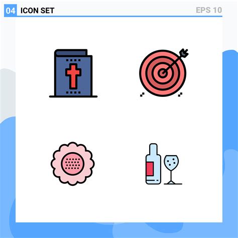 Set Of 4 Modern Ui Icons Symbols Signs For Bible Floral Aim Financial