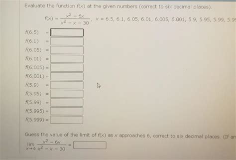 solved evaluate the function f x at the given numbers