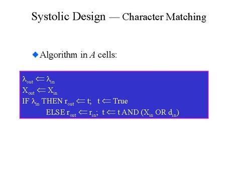 Character Matching Systolic Design Character Matching A Straightforward