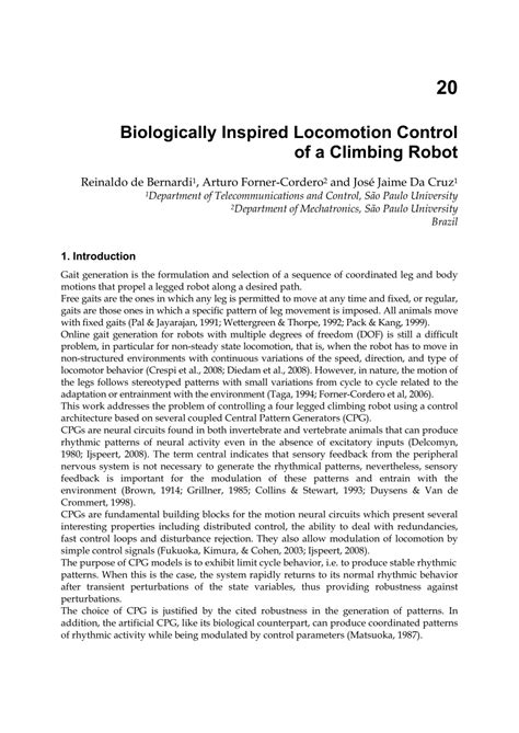 Pdf Biologically Inspired Locomotion Control Of A Climbing Robot