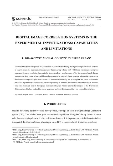 Pdf Digital Image Correlation Systems In The Experimental