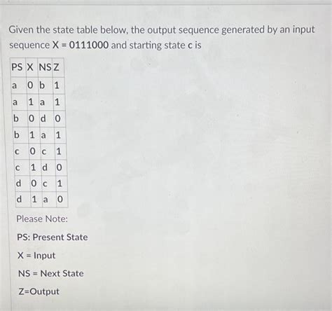 solved given the state table below the output sequence