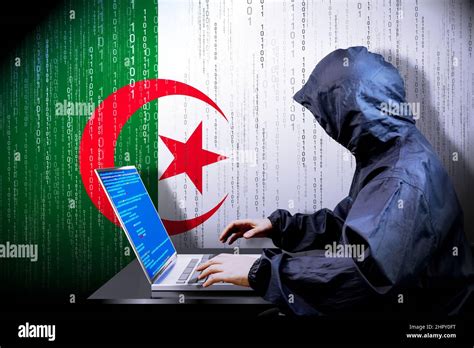 anonymous hooded hacker flag of algeria binary code cyber attack