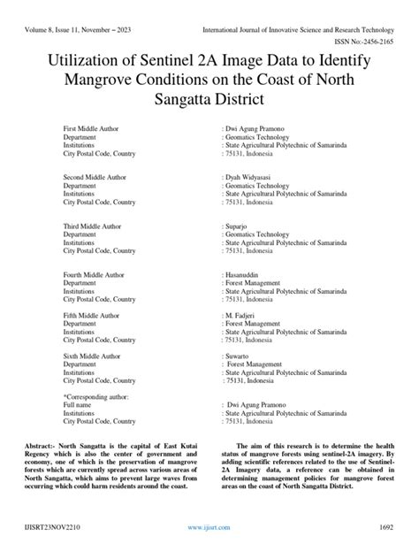 Utilization Of Sentinel 2a Image Data To Identify Mangrove Conditions On The Coast Of North