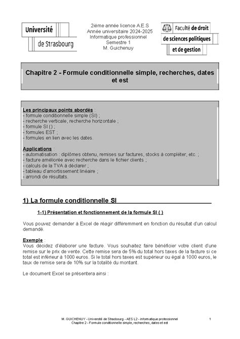 Chapitre 2 Formule Conditionnelle Simple Recherches Dates Et Est étudiants 2ième Année