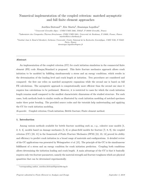 Pdf Numerical Implementation Of The Coupled Criterion Matched