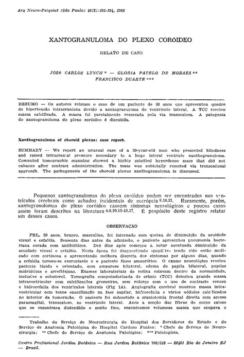 Pdf Xanthogranuloma Of Choroid Plexus Case Report