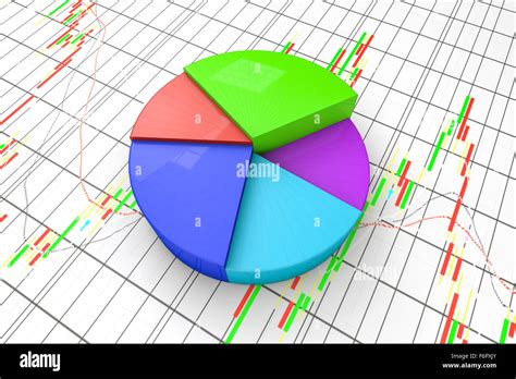 A Colorful 3d Pie Chart Graph High Resolution Render With Candlesticks Chart Background Stock