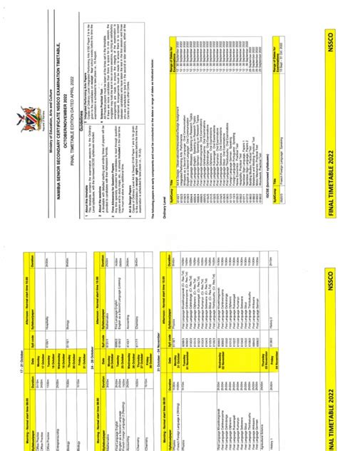 Nssco Grade 11 Final External Examination Timetable 2022 Pdf