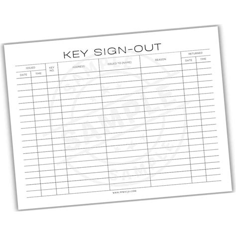 Key Sign Out Tracking Sheet Printable Key Log Office Property