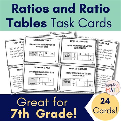 Ratios And Completing Ratio Tables Task Card Set 7th Grade Math Review Practice