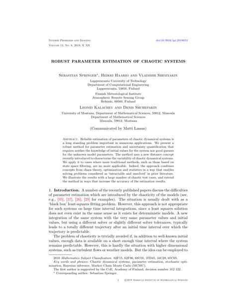 Pdf Robust Parameter Estimation Of Chaotic Systems