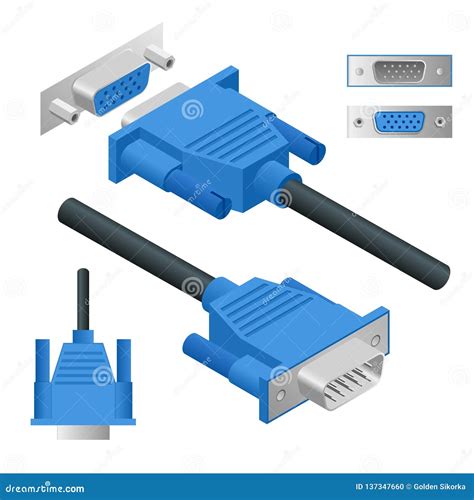 view right and isometry video graphics array vga connector vector