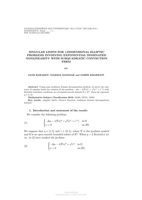 Pdf Singular Limits For 2 Dimensional Elliptic Problems Involving