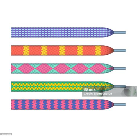 Realistic Detailed 3d Color Different Shoelace Combined Set Vector